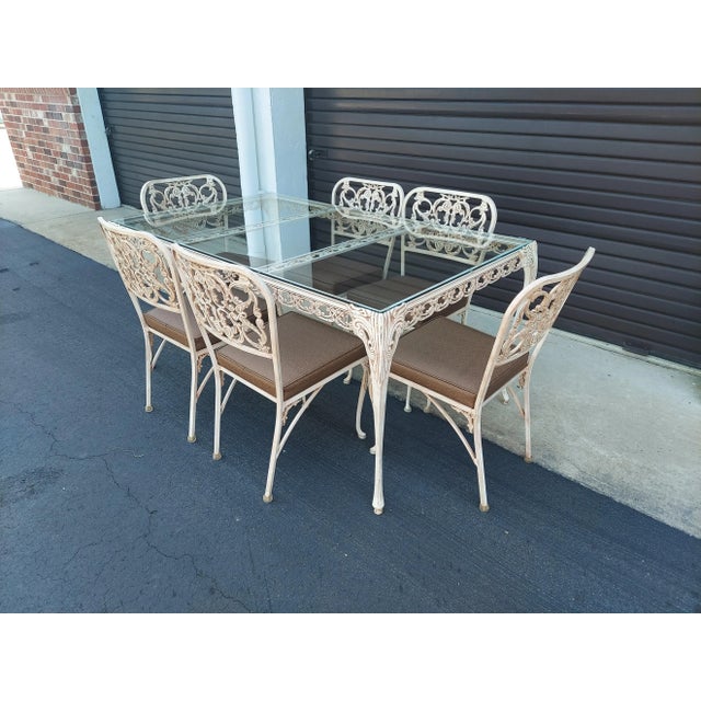 1970s Vintage 7 Piece Cast Aluminum Patio Dining Set | Chairish