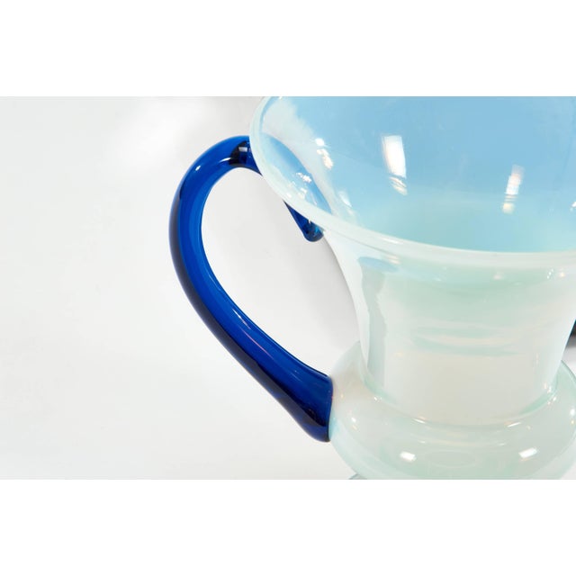 Pair of Fry "Foval" Opalescent Handblown Vases with Applied Delft Blue ...