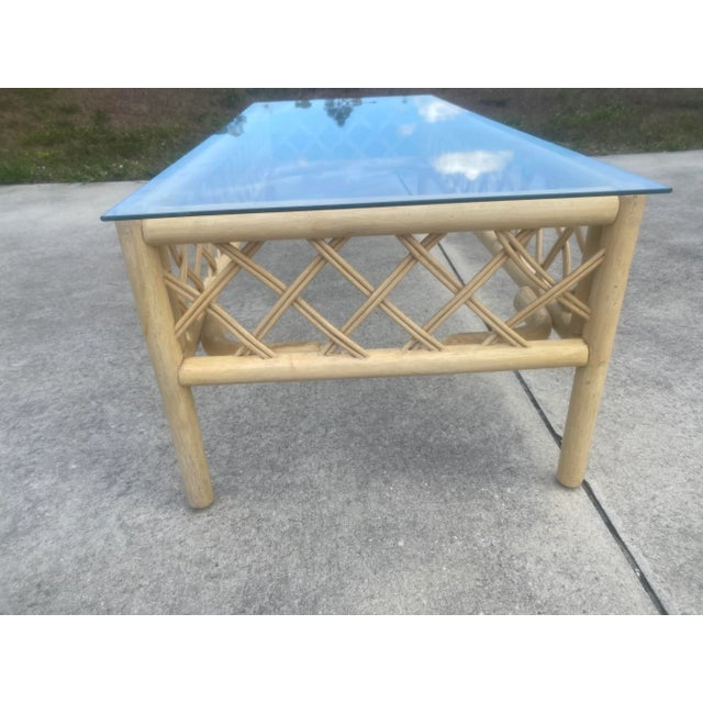 1980s Boho Coastal Lattice Tan Rattan Rectangular Coffee Table | Chairish