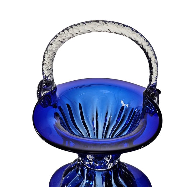 Vintage Handblown Glass Cobalt Blue W/ Handle | Chairish