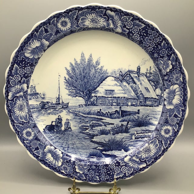 Vintage Blue and White Delft Ruffed Edge Transferware Plate or Charger ...
