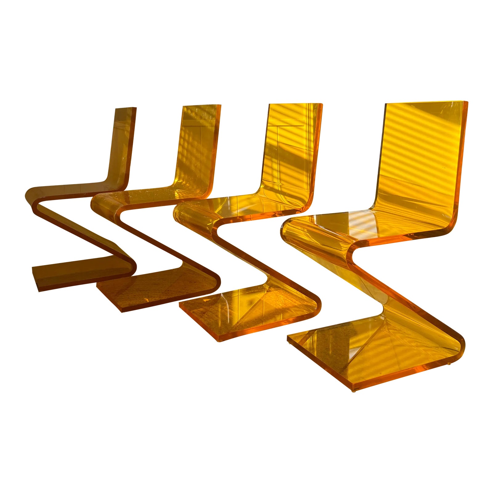 Modern Lucite Z Chairs by Haziza in Clear Orange - Set of 4 | Chairish