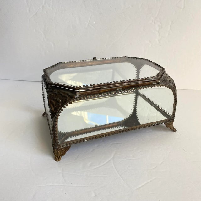 Vintage Mirrored Glass Jewelry Box Lidded Trinket Wish Dresser Box ...