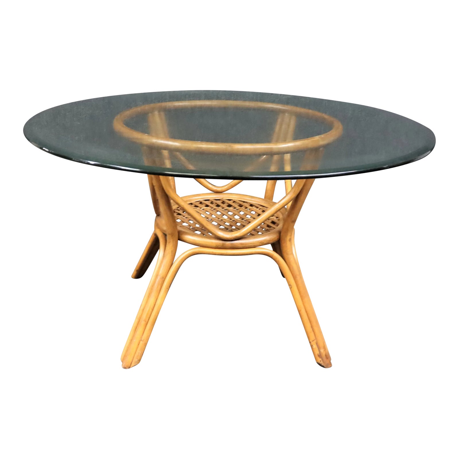 Modern Bamboo and Caned Glasstop Dining Table | Chairish
