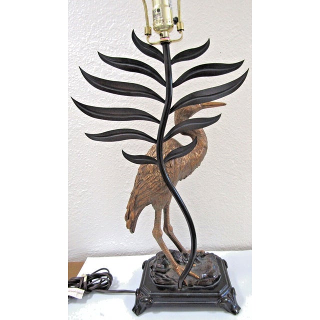 1990s Sculptural Gold Heron With Plant Left Facing Table Lamp | Chairish