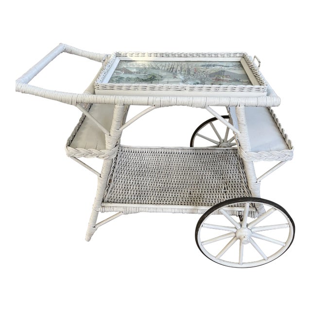Wicker Cart With Removable Tray | Chairish