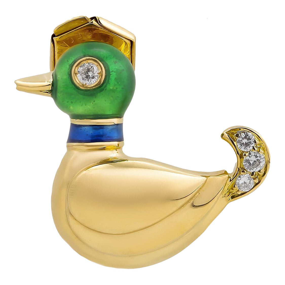 Cartier 1992 18 Karat Yellow Gold Brooch Depicting Enameled Diamond ...