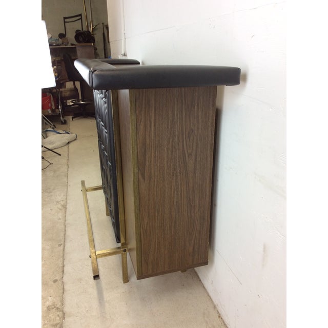 Mid Century Modern Dry Bar With Storage Shelving & Black Tufted Vinyl ...