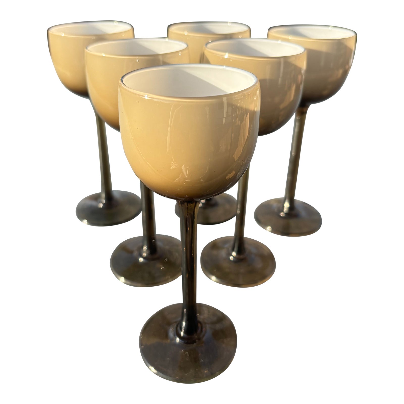 1960s Carlo Morretti Smokey Cased Glass Goblets- Set of 7 | Chairish