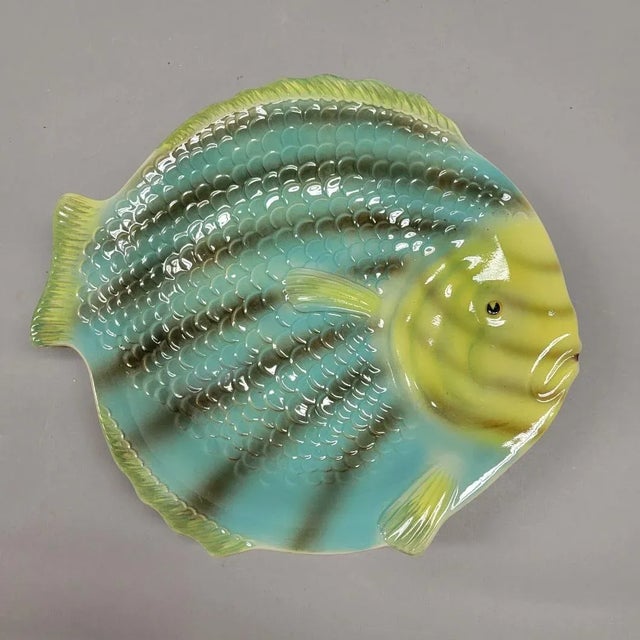 1930's English Aqua and Yellow Ceramic Fish Plates - Set of 6 | Chairish