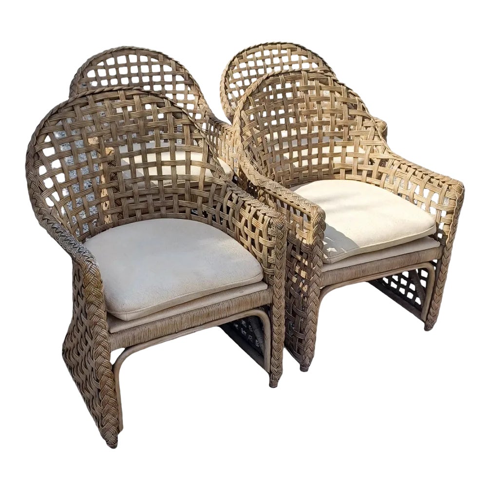 Vintage Boho Chic Set of 4 Drexel Heritage Braided Wicker Club Chairs ...