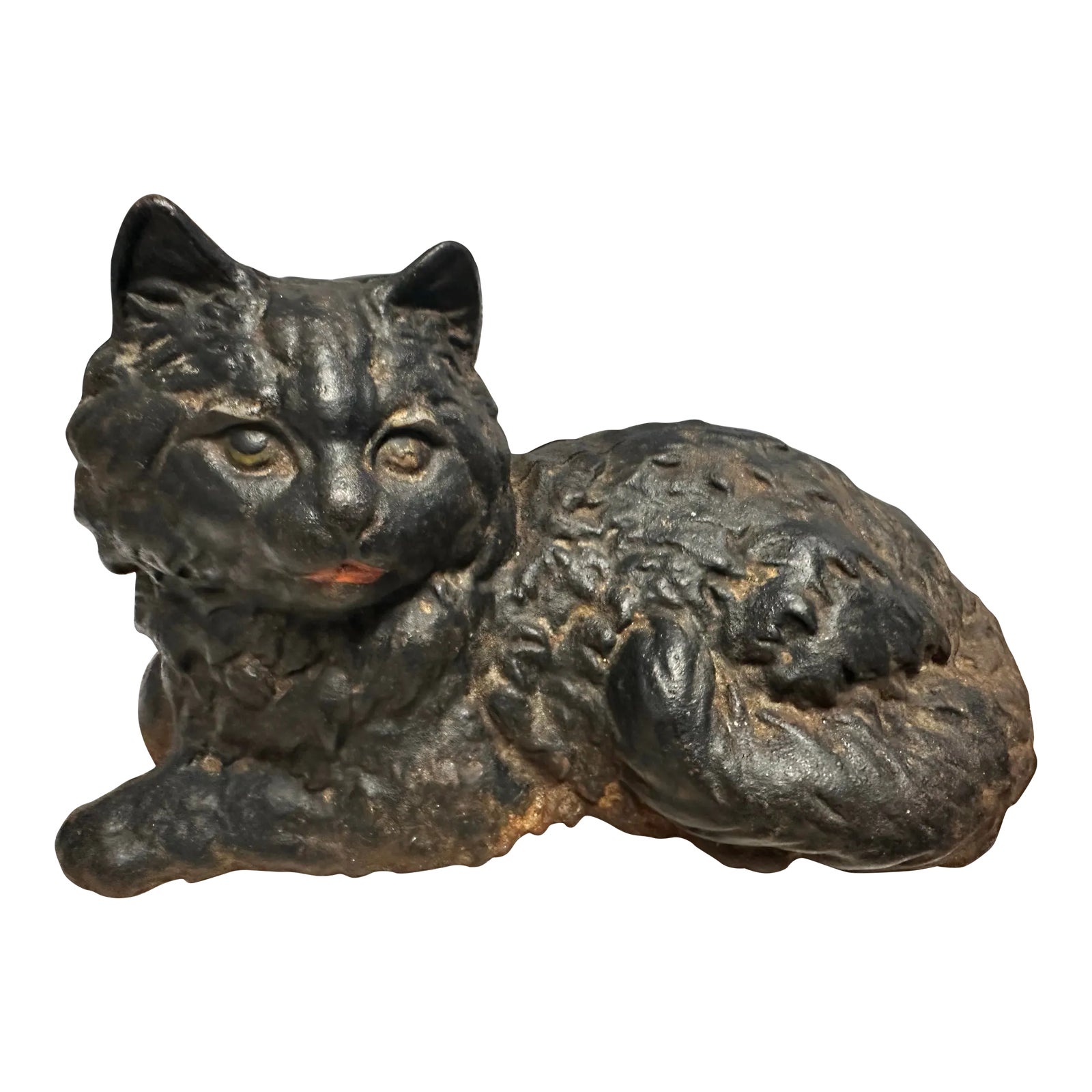 Vintage Cast Iron Hubley Black Cat With Red Tongue Heavy Metal Doorstop ...