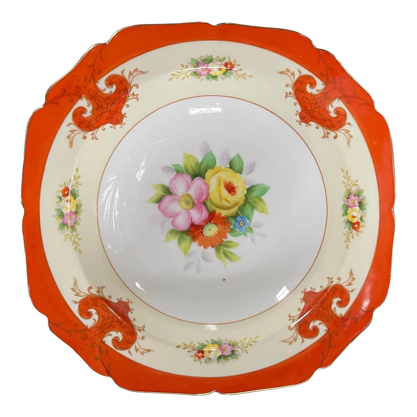 Vintage Orange & White Ceramic Dish | Chairish