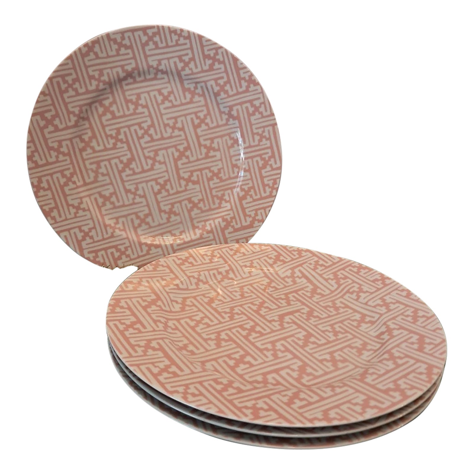 Vintage Fitz and Floyd Oriental Geometric Peach Dinner Plates Set of 4 ...
