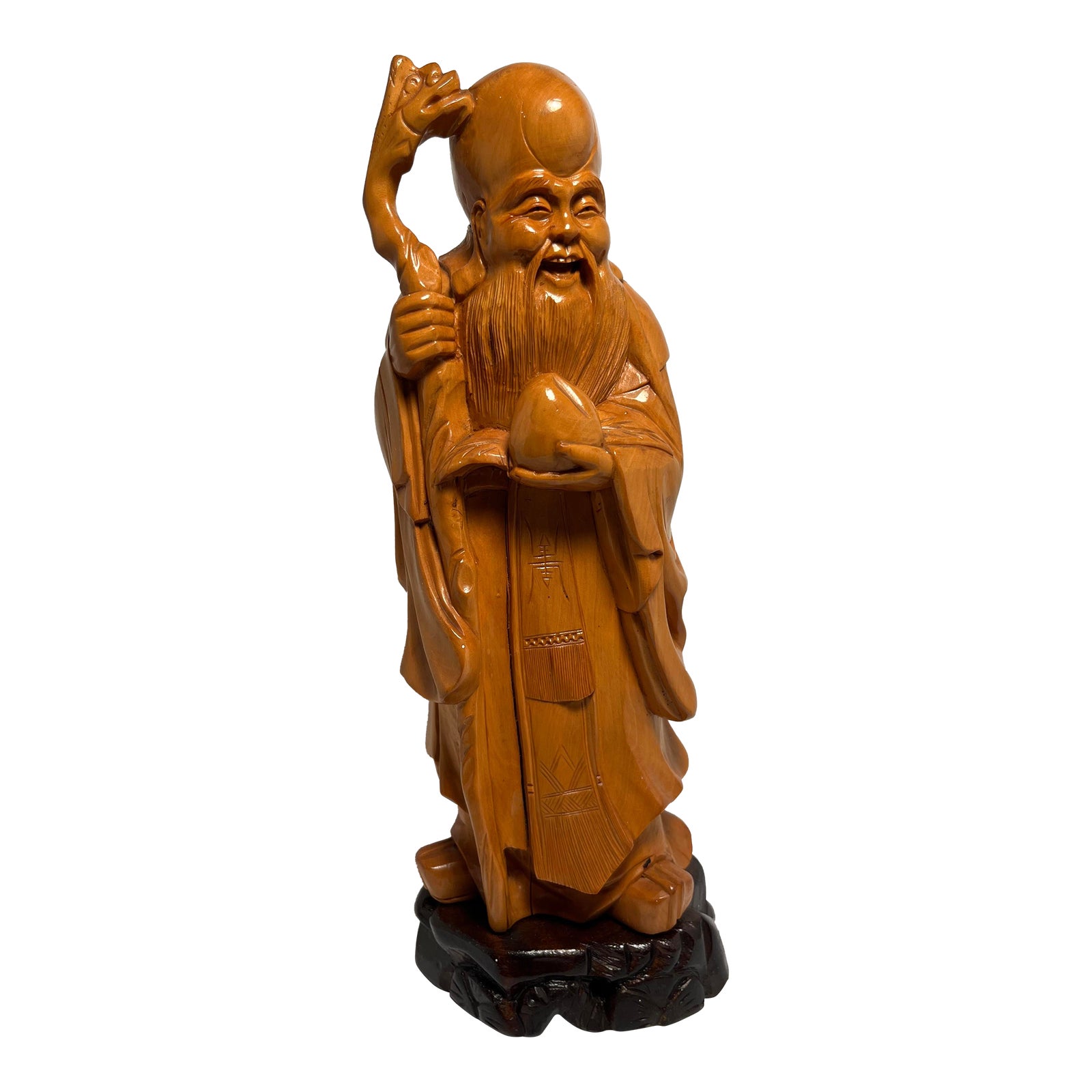 Vintage Chinese Hand Carved Wooden Figurine of Shou Xing Chinese God of ...