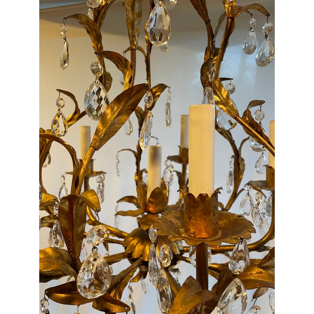 Vintage Tole Gilded Crystal Chandlier | Chairish