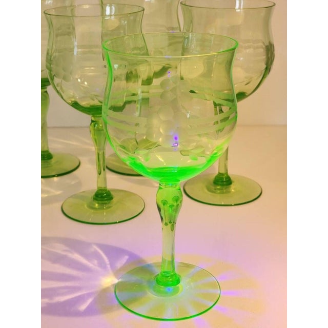 Antique Uranium Green Optic Glass Coupe Wine Drinking Glasses Set - Set ...