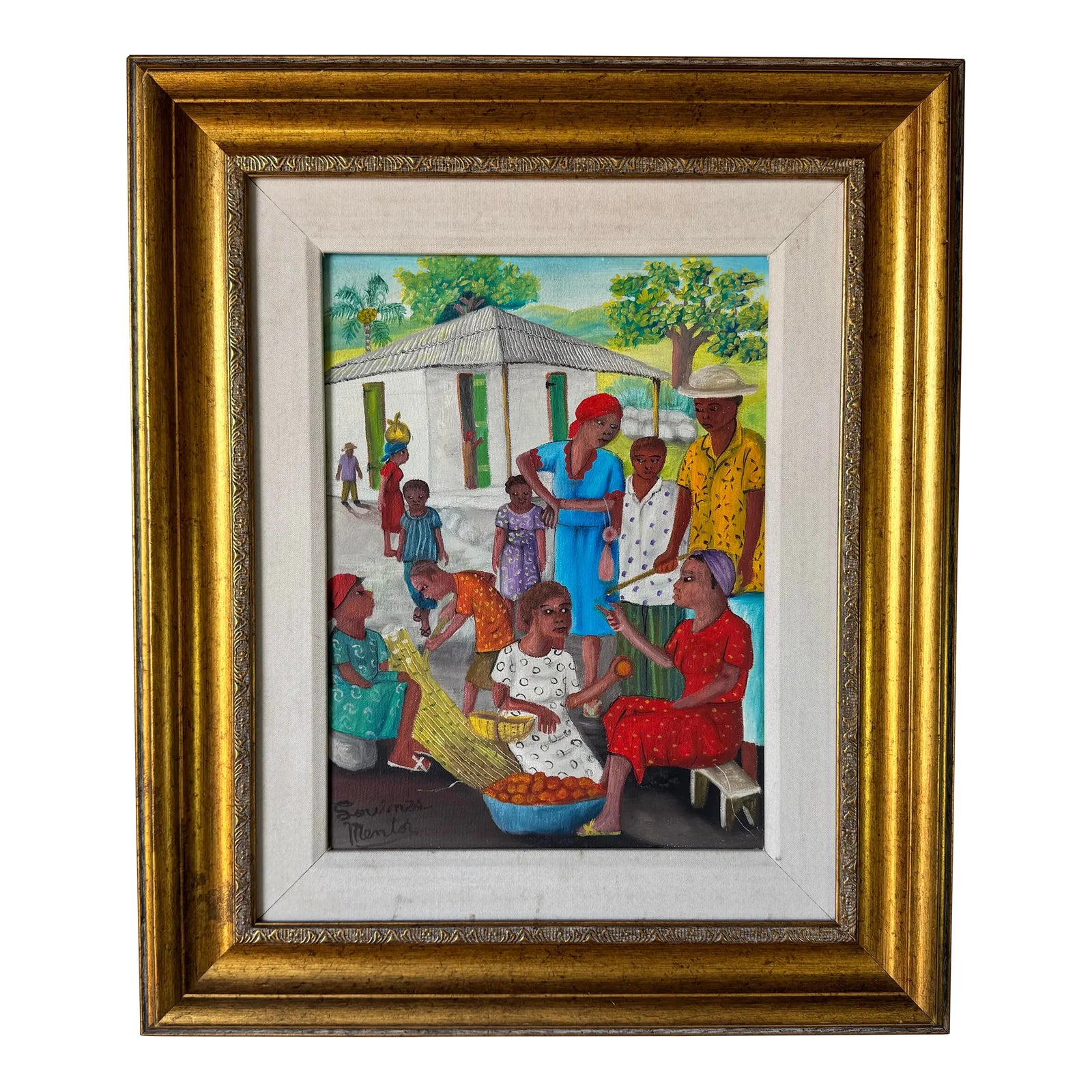 Louines Mentor (Haiti,1936-?) Oil on Canvas Painting, Framed | Chairish