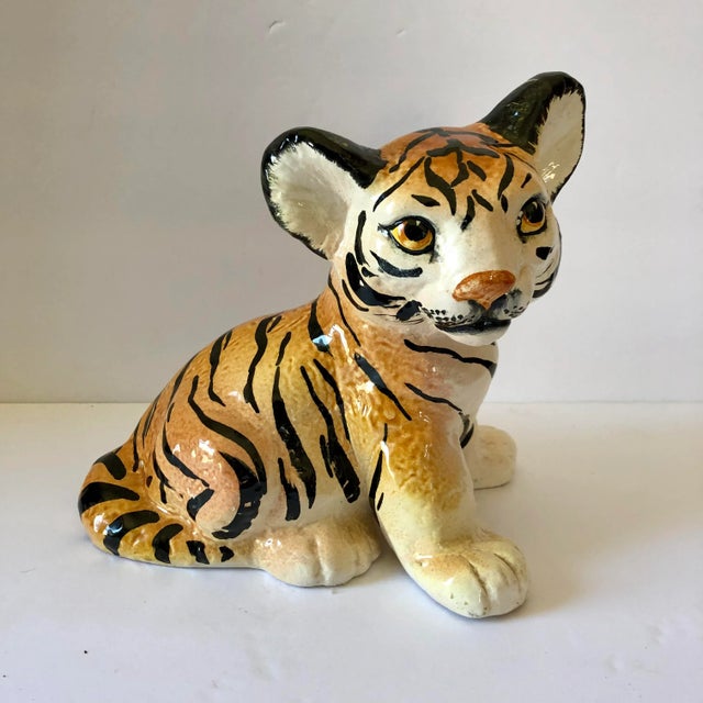 Vintage Italian Pottery Tiger Cub | Chairish