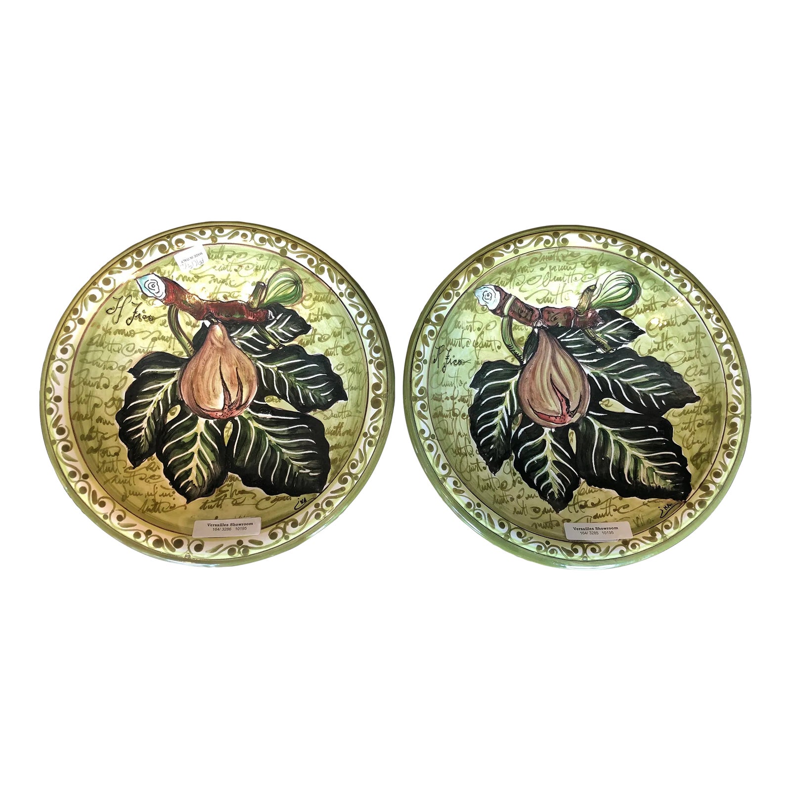 1990s Italian Hand Painted Round Ceramic Fig Wall Plates - a Pair ...
