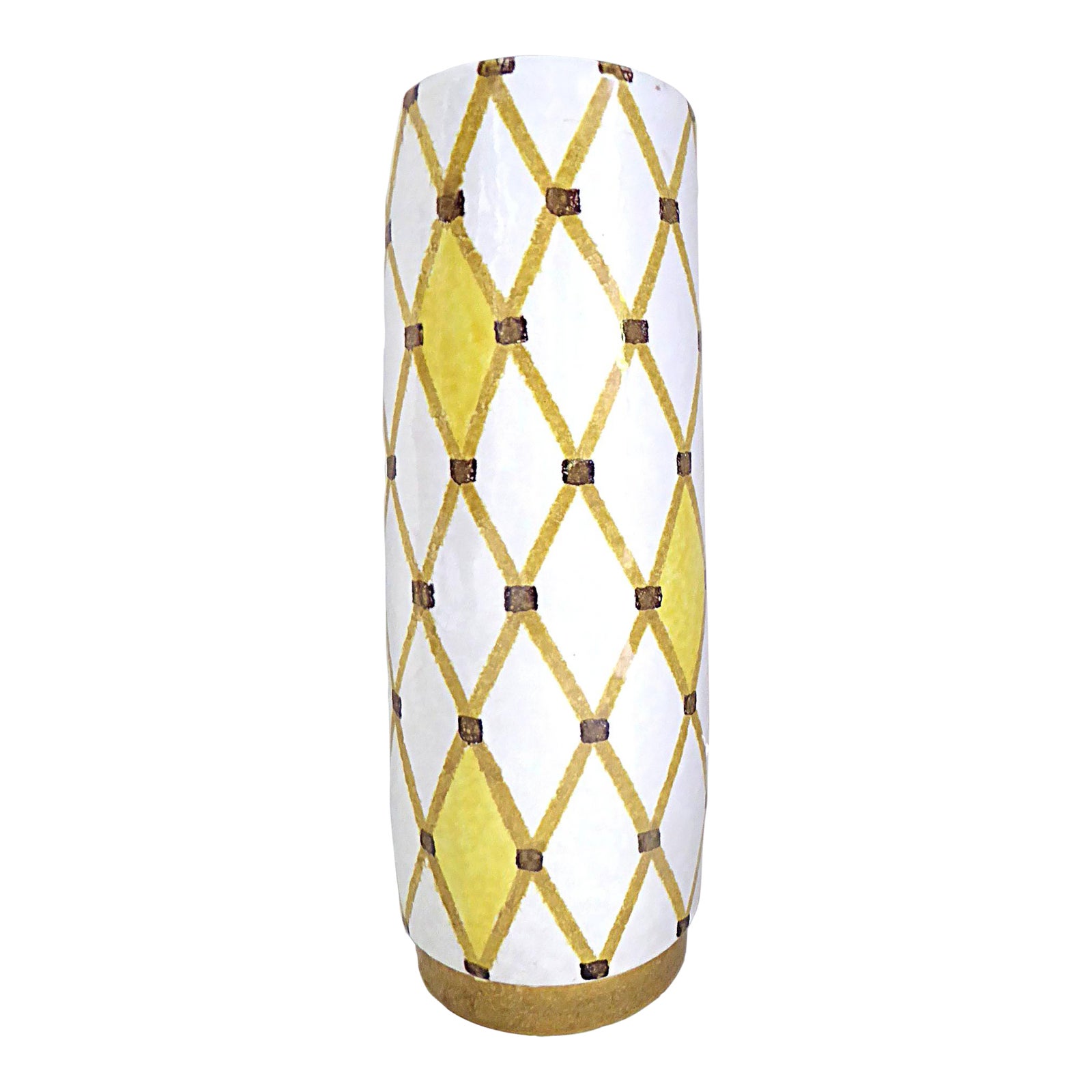 Bistossi Cylindrical Ceramic Vase Trellis Design Italy 1960s Attrib. A ...