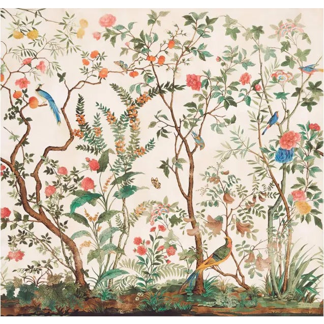 Chinoiserie Mural Wallpaper Hand Painted on Silk Panel - 3 Panels ...