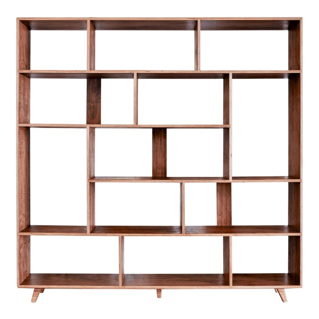 Mid-Century Modern Geometric Bookcase - 72" X 72" - Walnut | Chairish