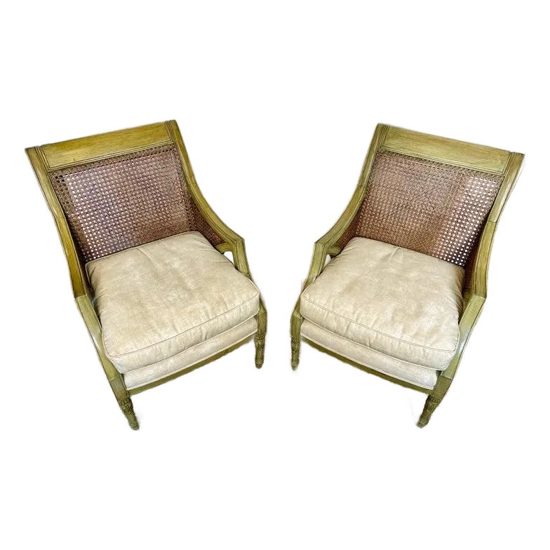 Mid 20th Century French Caned Painted Bergere Chairs Louis XVI Style ...