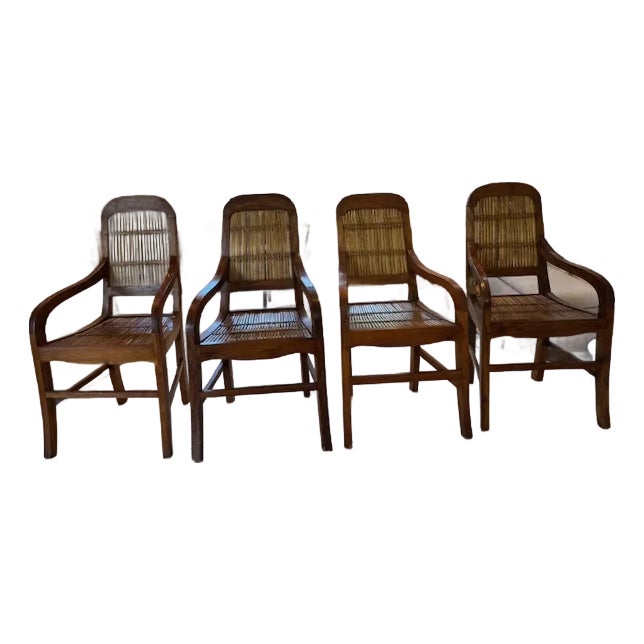 Mid 20th Century Vintage Split Reed Dining Chairs- Set of 4 | Chairish