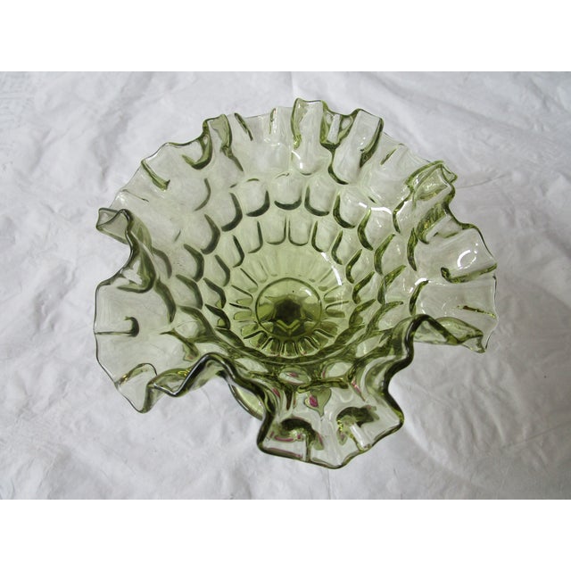 1960s Fenton Art Glass Thumbprint Colonial Green Round Compote Chairish