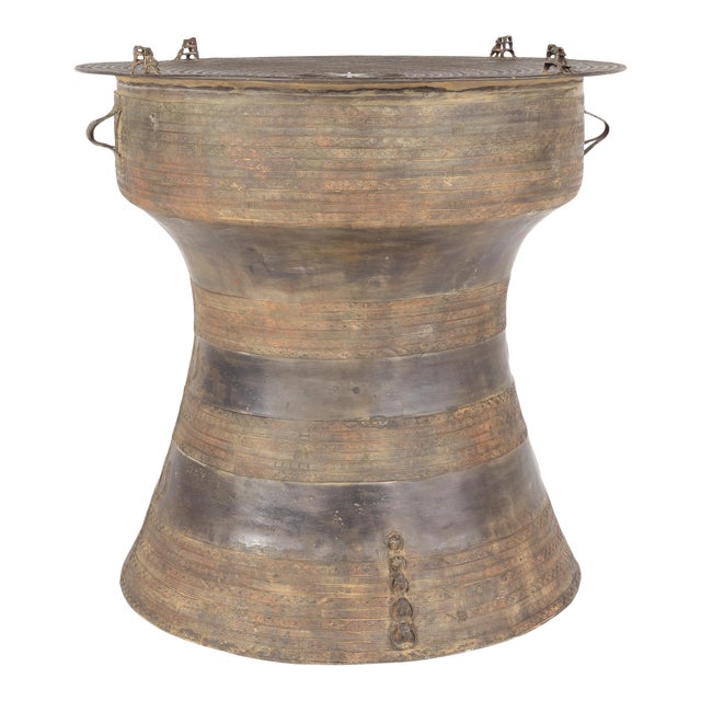 Burmese Bronze Rain Drum Side Table | Chairish