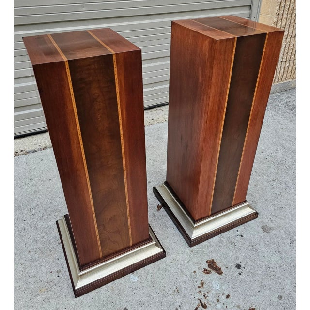 Pair of Late 20th Century Mixed Wood Inlaid Pedestals | Chairish
