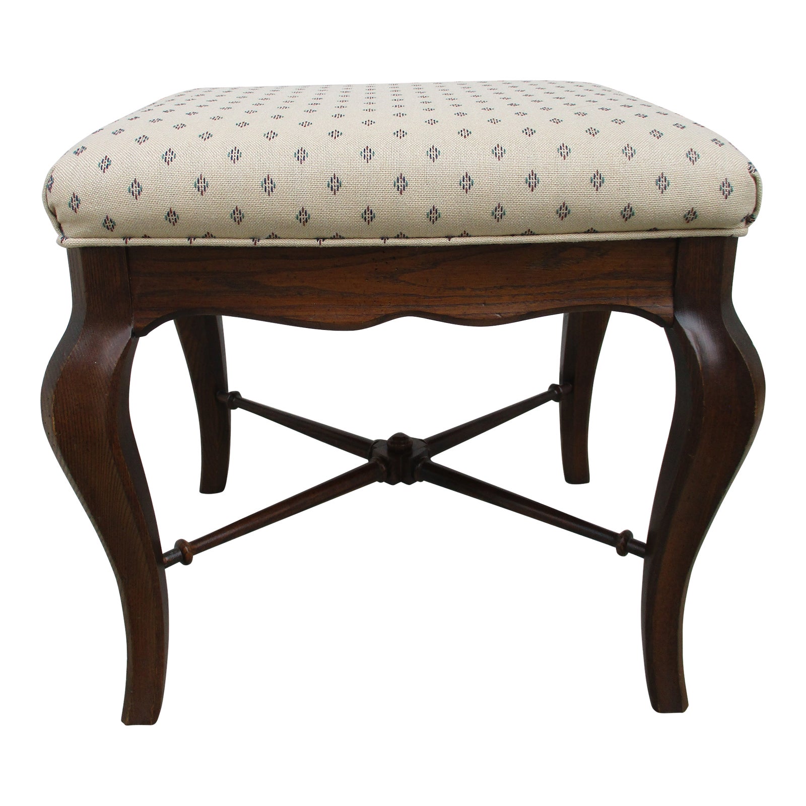 Tan Upholstered Low Stool With Carved Apron | Chairish