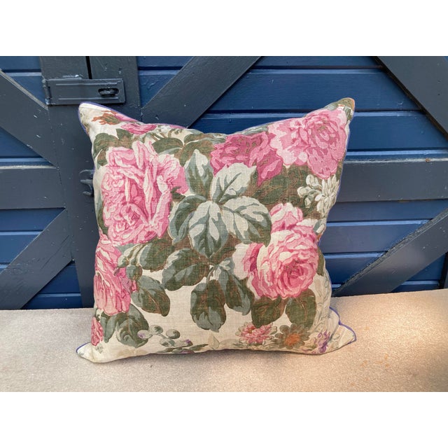 Vintage English Printed Floral Linen Pillow | Chairish