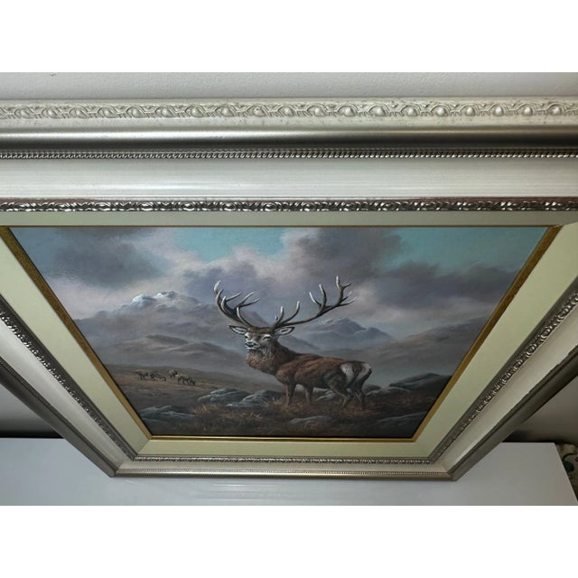 British Oil Painting Scottish Highlands Stag With Fawn Deers Monarch in ...