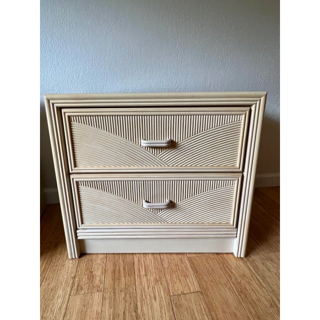 1980s Pair of Vintage Rattan Pencil Reed-Paneled Style Nightstands by ...