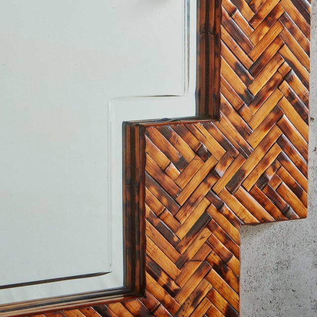 Tessellated Bamboo Frame Mirror by Harrison Van Horn, 1980s | Chairish