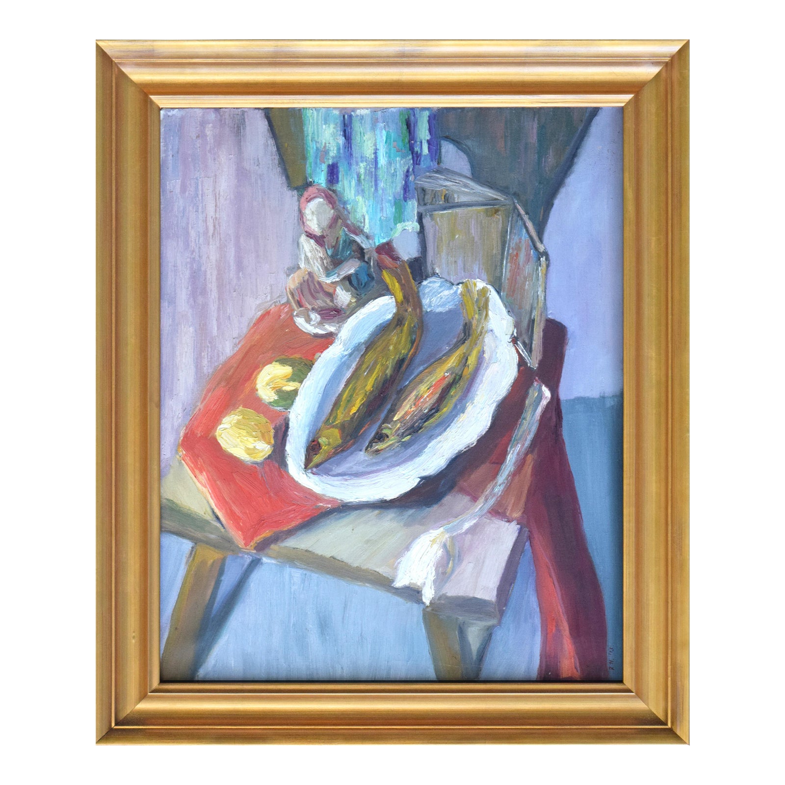 Vintage Expressionist Still Life Painting With Fish | Chairish