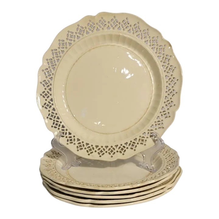 Late 18th Century Reticulated Creamware Plates- Set of 6 | Chairish