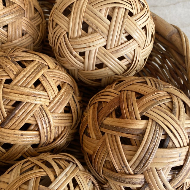 Vintage Basket With Rattan Wicker Spheres | Chairish