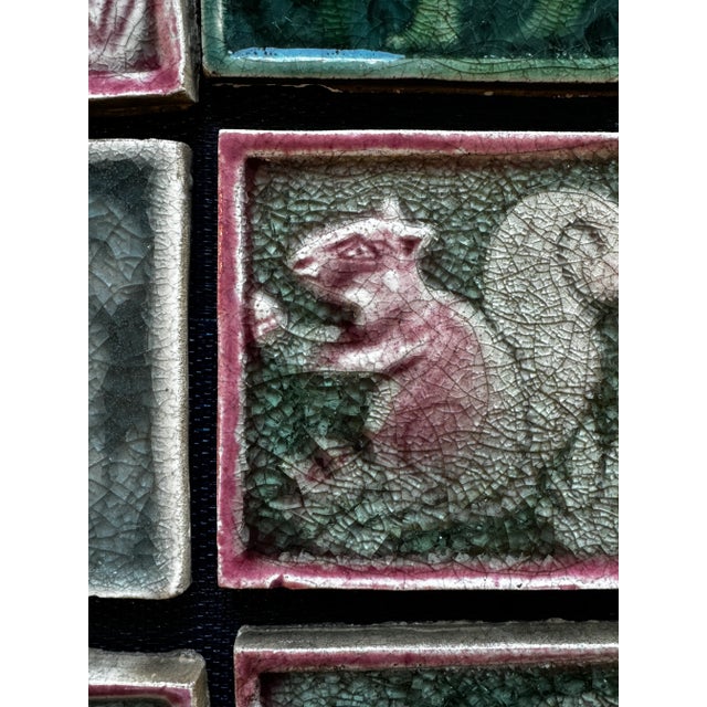 Nine Early 20th Century Glazed Tiles of Squirrels and Bear | Chairish