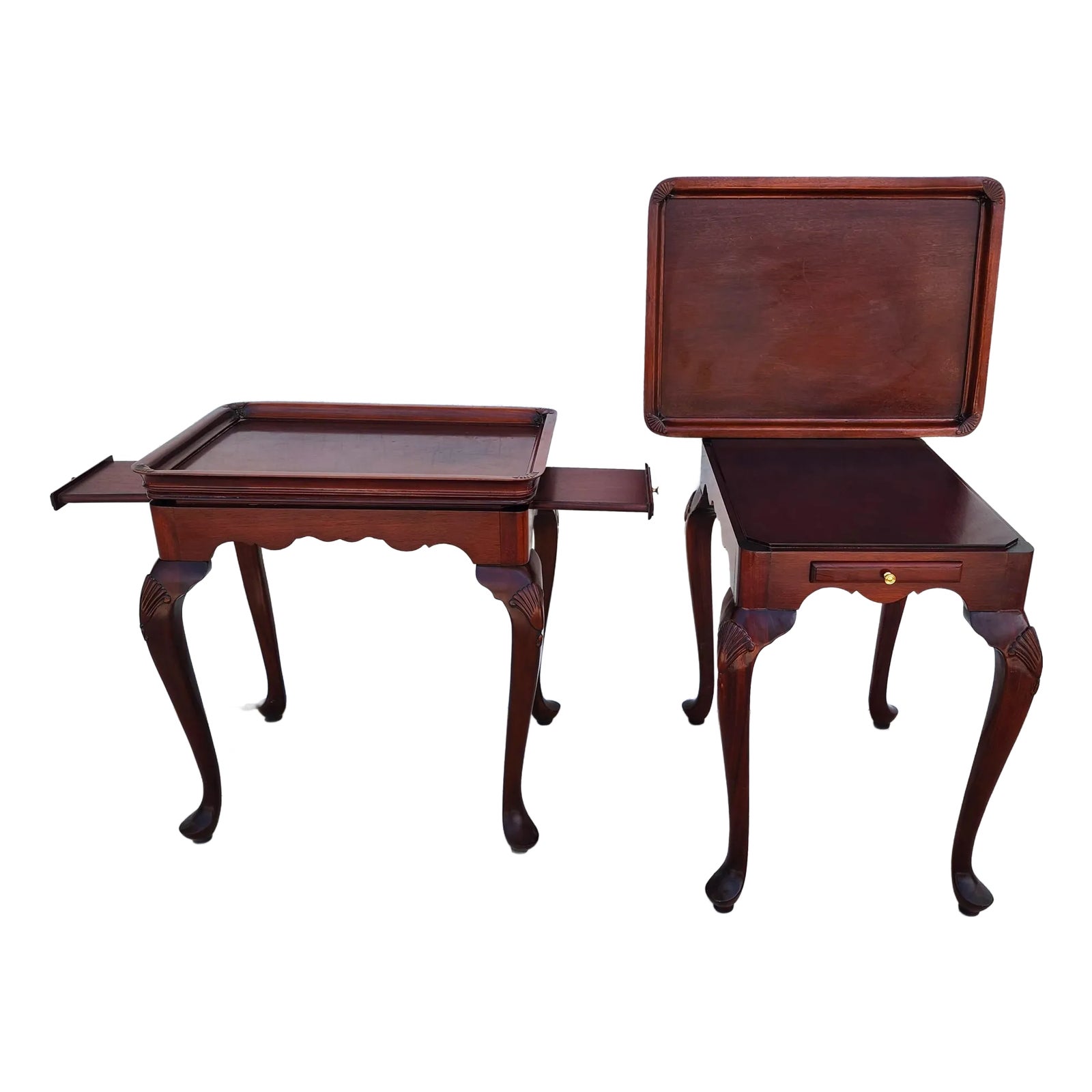 Vintage Thomasville Tea Side Tables With Serving Trays Pair | Chairish