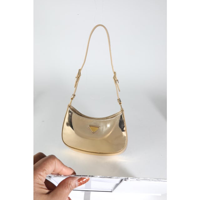 Prada Gold Brushed Leather Platinum Cleo Bag | Chairish