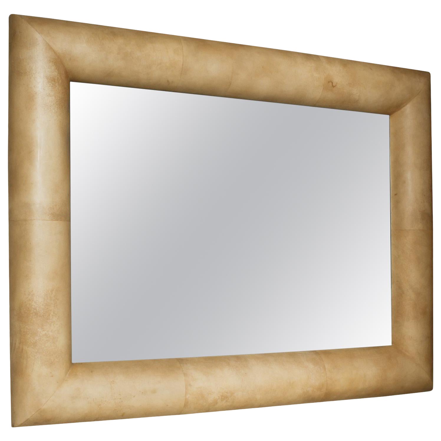 Large 1970s Half Round Goatskin Frame Mirror | Chairish