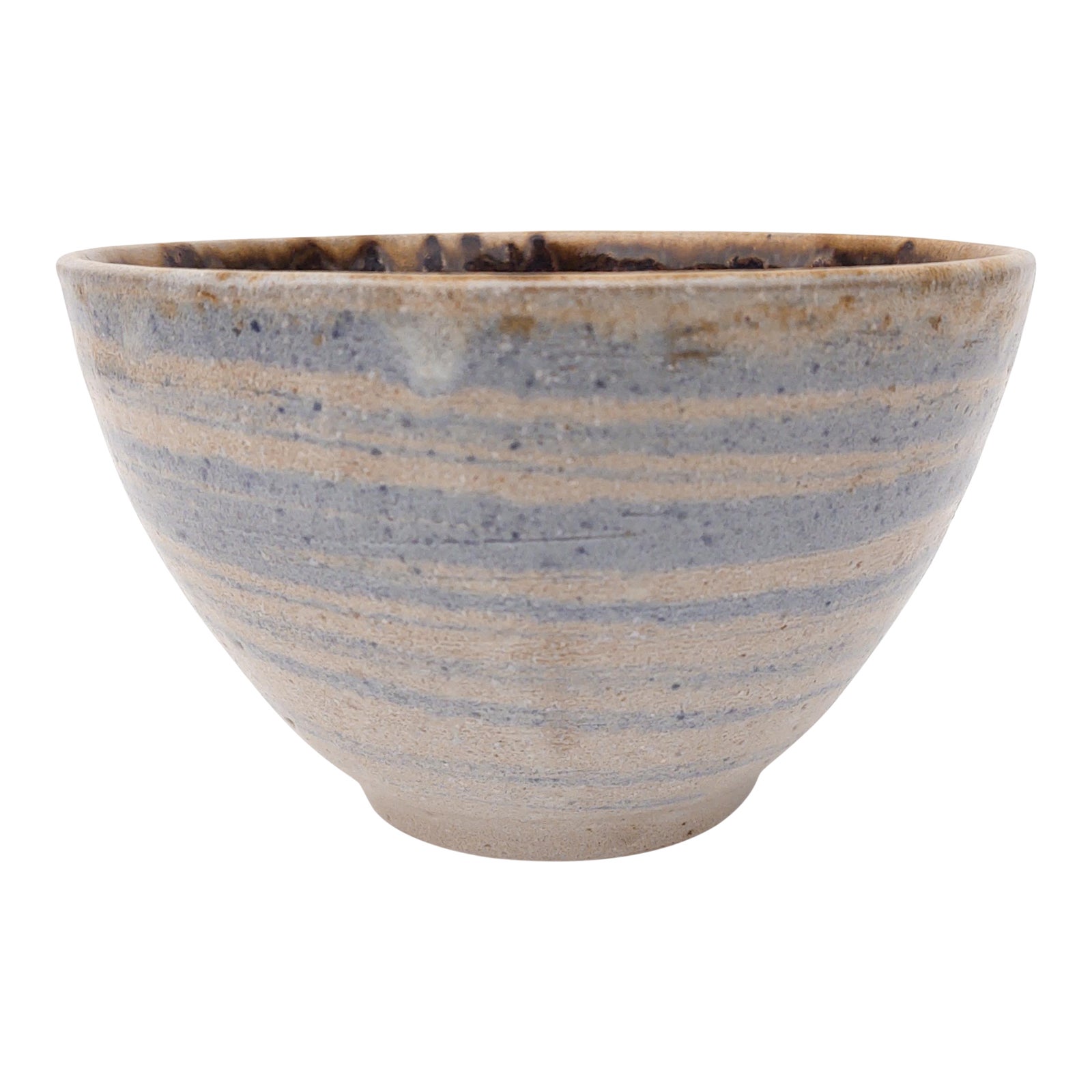 Contemporary Handmade Spiral Blue Agateware Ceramic Bowl | Chairish