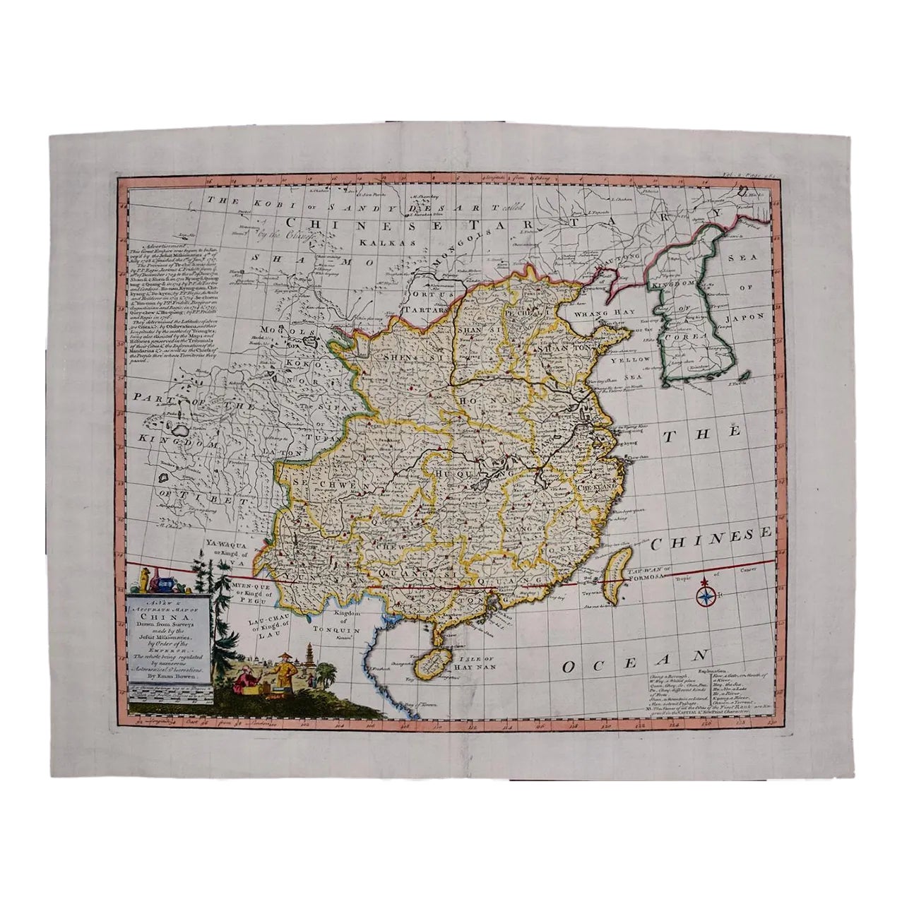 China: An Original 18th Century Hand-Colored Map by Emanuel Bowen ...