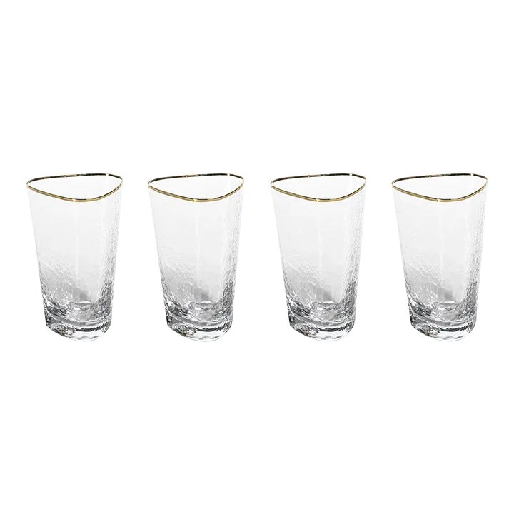 Kampari Triangular Highball Glasses with Gold Rim, Set of 4 | Chairish