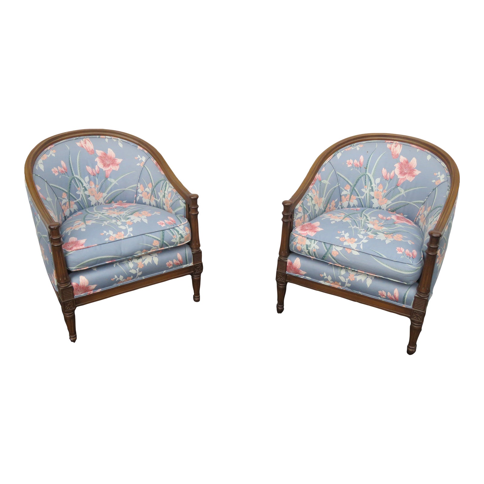 Hollywood Regency Burl Shape Side Lounge Den Fireplace Chairs a Pair ...