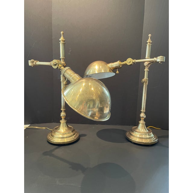 Pair of Adjustable Brass Table Library Lamps | Chairish