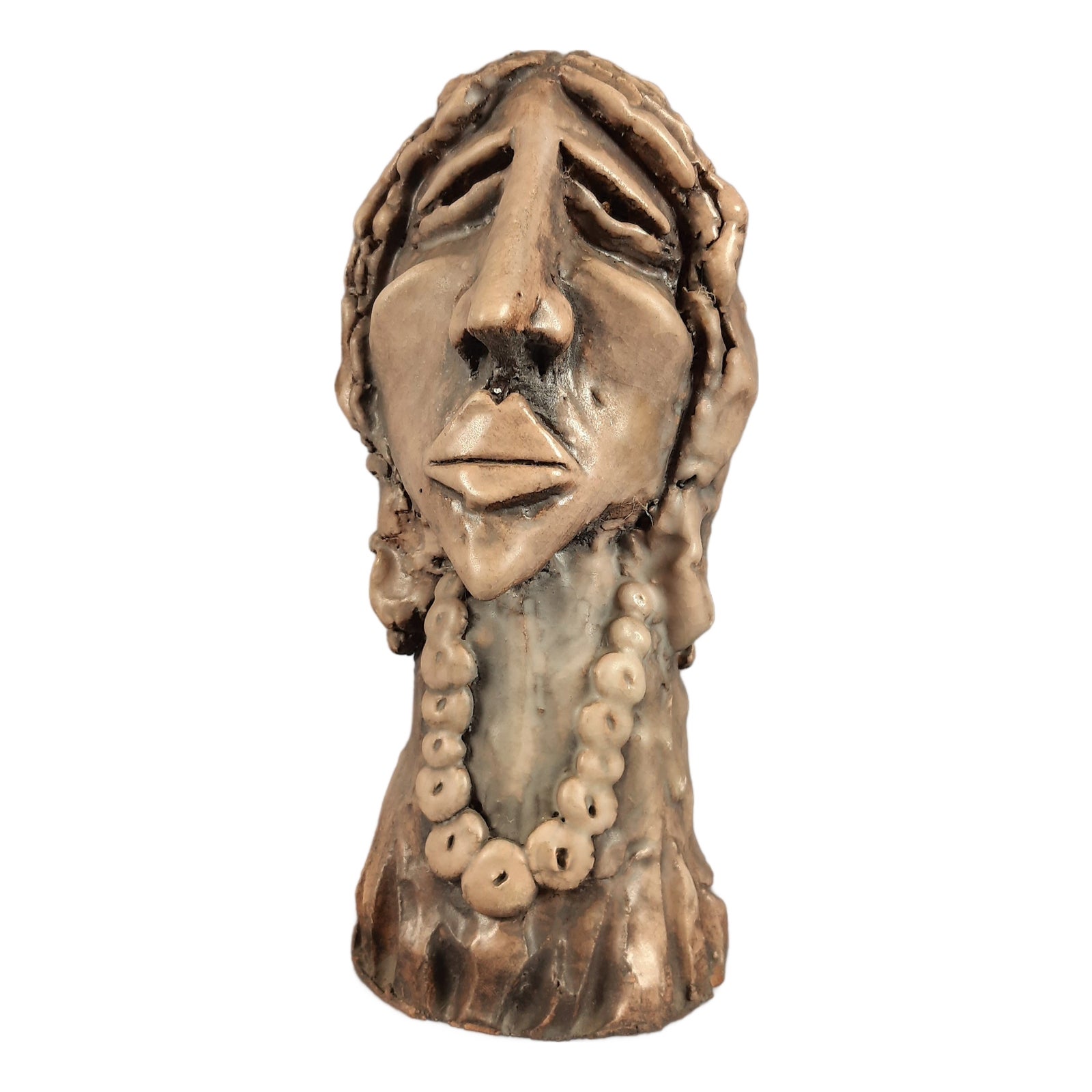 Brutalist Majolica Sculpture of a Woman's Head with an Elongated Face ...